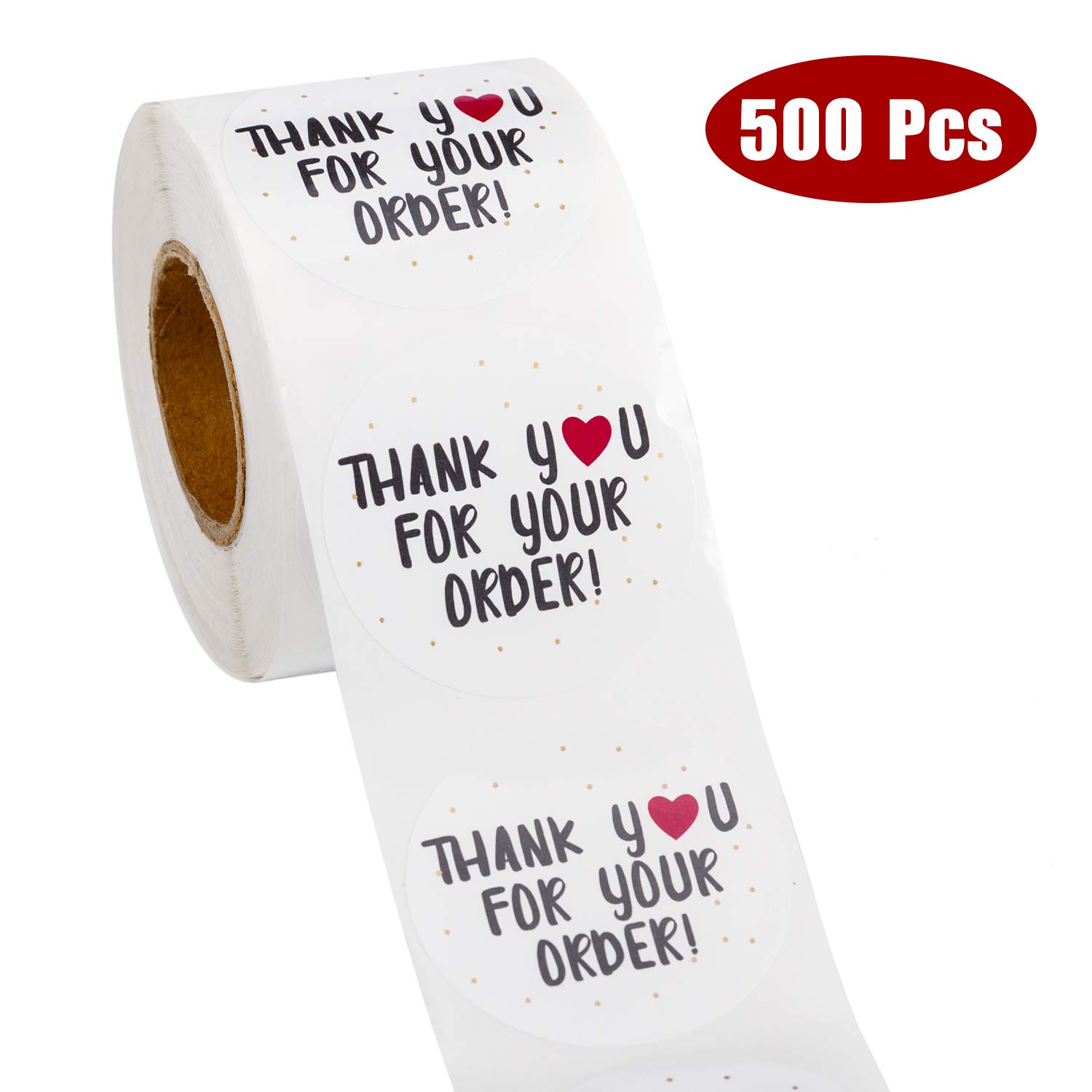 WRAPAHOLIC Thank You for Your Order Stickers - Heart Thanks for Shopping Small Shop Local Handmade - 2 x 2 Inch 500 Total Labels