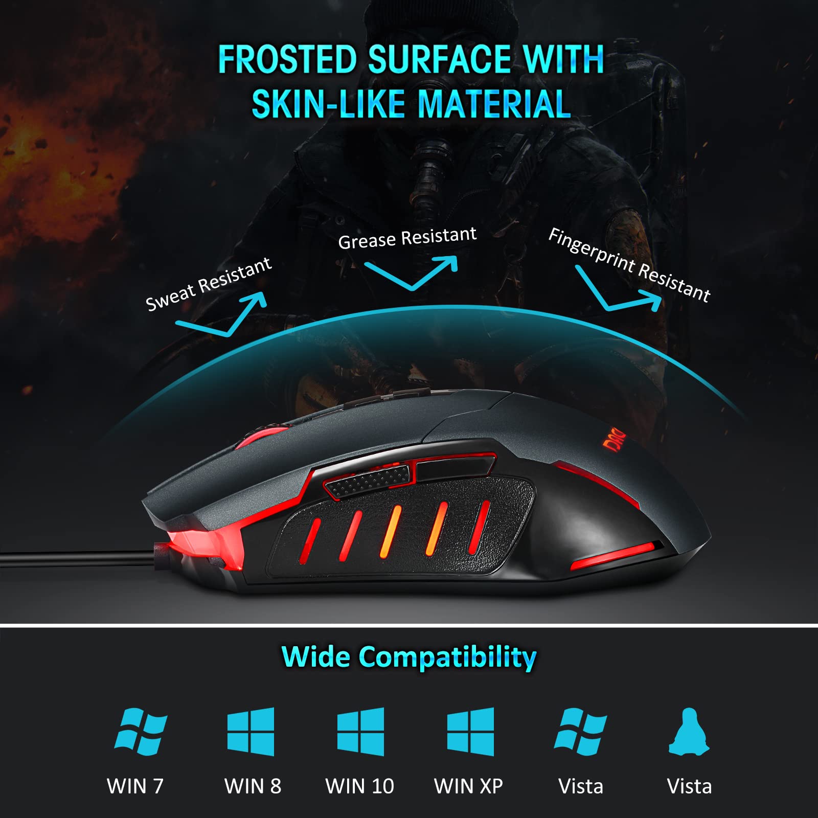 Dacoity Wired Gaming Mouse, PC Gaming Mice Gamer Mouse [RGB LED][7200 DPI][7 Programmable Buttons][Plug Play] USB Ergonomic Mouse for Windows Mac Laptop PC Gamers - Black