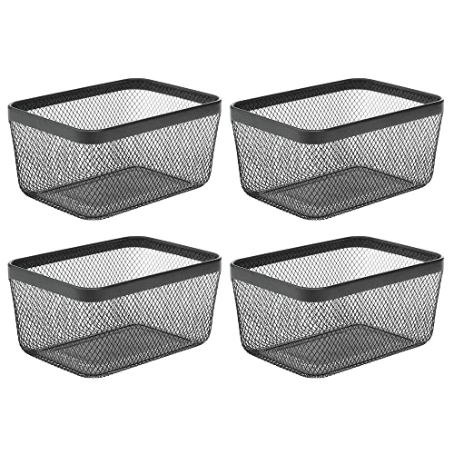 mDesign Steel Food Storage Organizer Bin Mesh Basket, Space Saving for Kitchen Cabinets, Countertop, Pantry, Fridge, Freezer Organization, Canned Food, Sugar, Flour, Meshi Collection - 4 Pack - Black