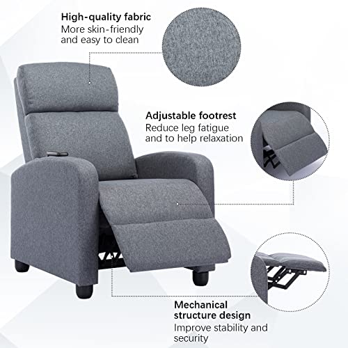 ANJ Massage Recliner Chair Fabric Winback Recliner Chairs, Modern Padded Seat Reclining Chair Single Sofa for Living Room, Adjustable Home Theater Seating Office (Light Grey)