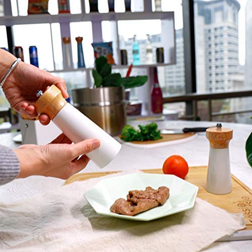Salt and Pepper Grinders White Salt Shaker Wooden Pepper Salt Grinder Set Pepper Mill - Stainless Ceramic Refillable for Sea Salt Black Pepper - 5" And 6" Christmas Gift Set By Tessïe & Jessïe