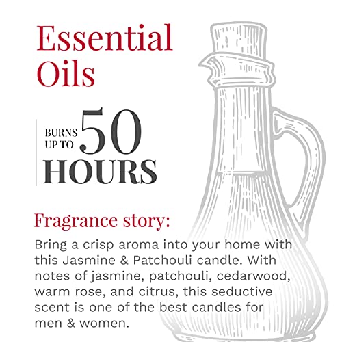 Essential Elements by Candle-lite Scented Candles, Jasmine & Patchouli Fragrance, One 9 oz. Single-Wick Aromatherapy Candle with 50 Hours of Burn Time, Off-White Color