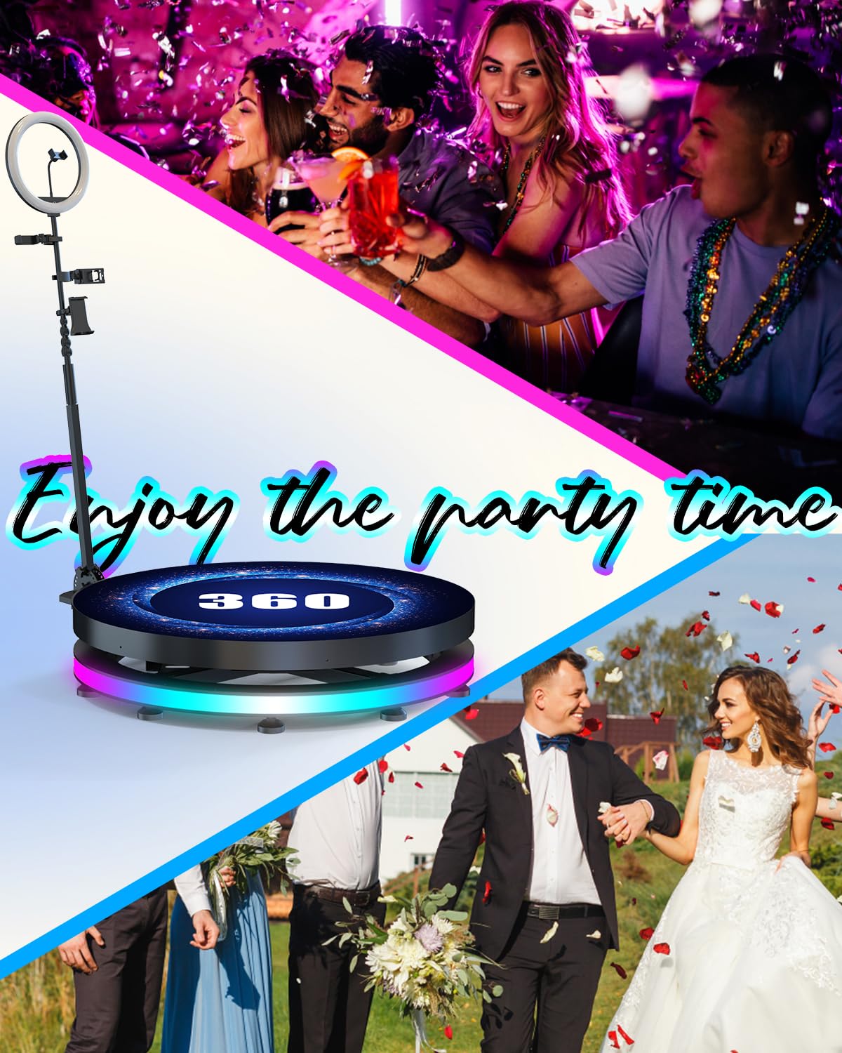 360 Photo Booth Machine for Parties with Ring Light 3 People Stand on Remote Control Automatic Slow Motion 360 Spin Photo Camera Booth Free Custom Logo 80cm 31.5 inch with Flight Case