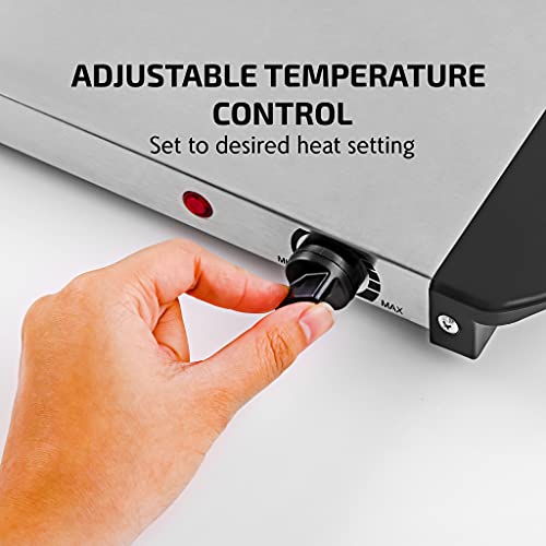 Ovente Electric Warming Tray with Adjustable Temperature Control, Stainless Steel Frame & Cool-Touch Handles, Compact Food Warmer Perfect for Buffets Parties Events Dinners and Holidays, Silver FW170S