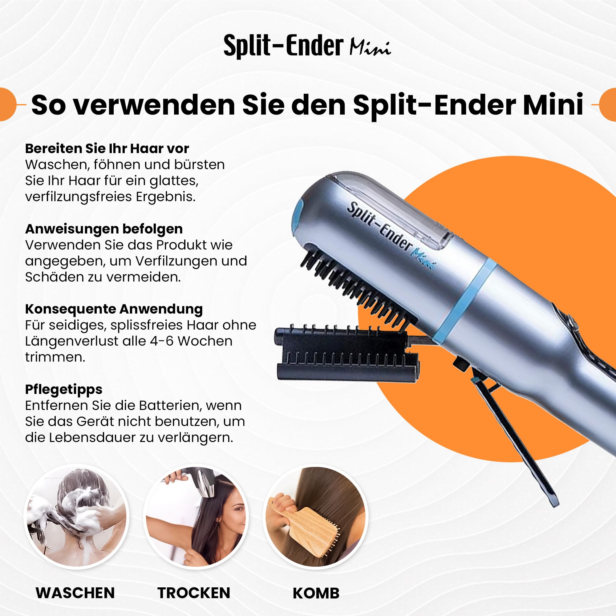 Split-Ender Mini - The Original Cordless Split End Hair Trimmer Automatic 3 AAA Battery Home Care Clipper 2-in-1 for Dry Damaged Splitting Broken Brittle Straight Curly Frizzy Beauty Styling - Blue