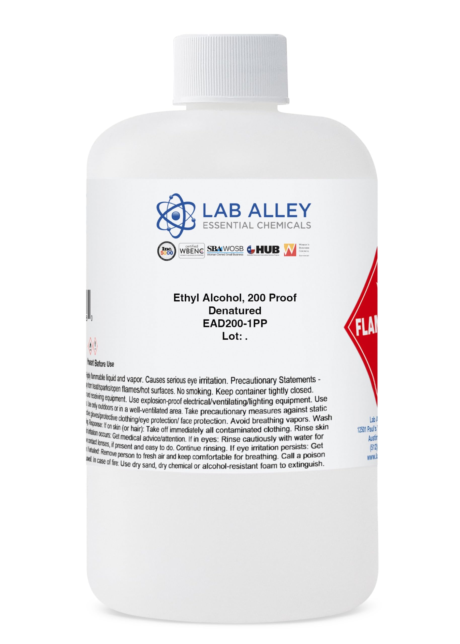 Lab Alley Denatured Ethanol 200 Proof, Great to Use for Fuel, Heating, and Cleaning - 1 Pint