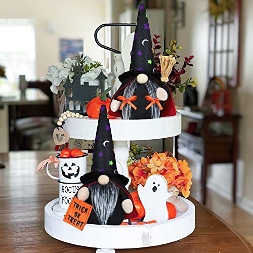 Halloween Decorations Indoor 2PCS Witch Halloween Gnomes Plush Decor, Mr & Mrs Handmade Tomte Swedish Gnome for Halloween Home Table Mantle Tiered Tray Decor, Halloween Trick or Treat Gifts