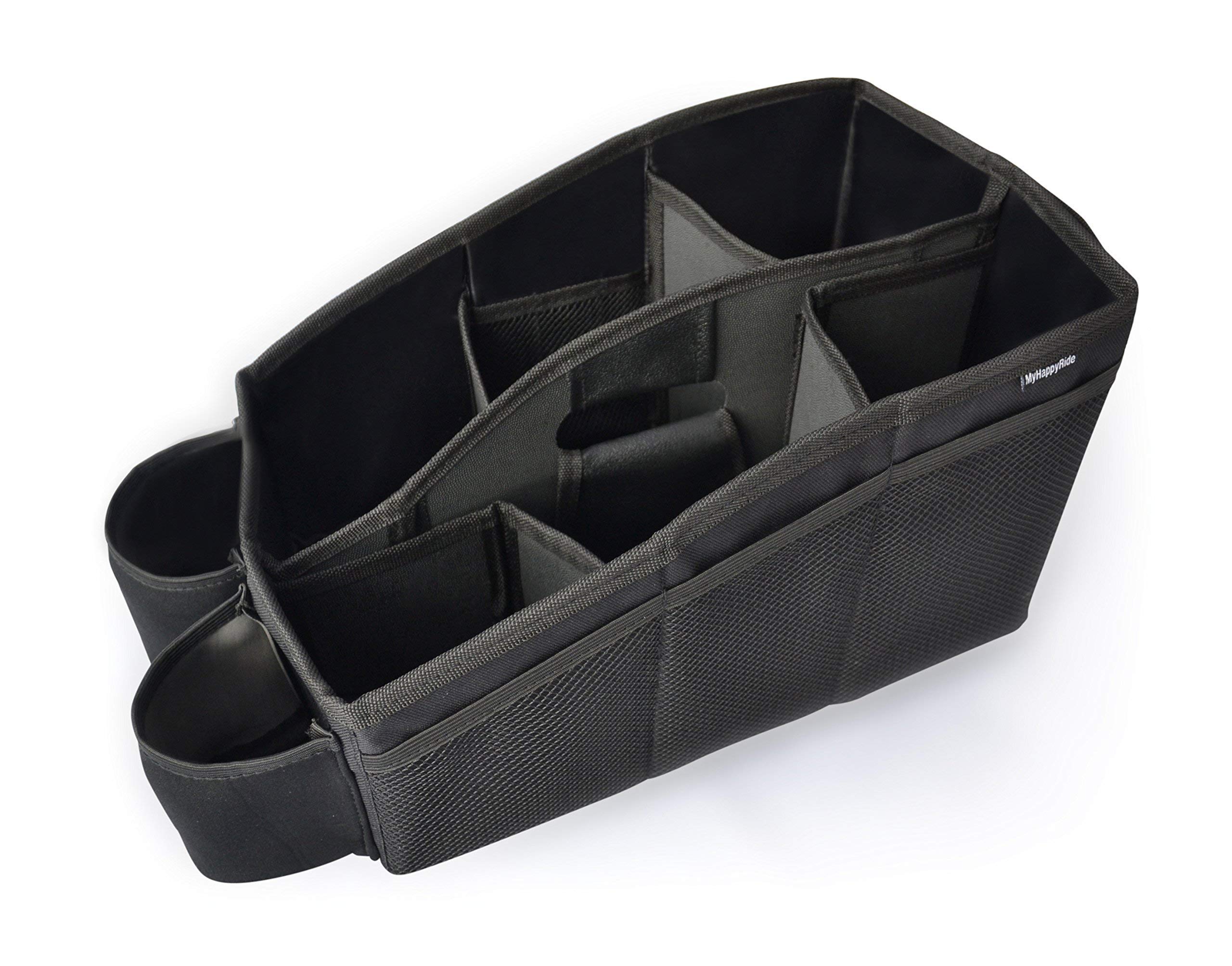 Car Seat Organizer - Back Seat & Front Seat Storage Bag with Seat Belt Attachment, Cup holders and Foldable Pockets - Water Resistant Backseat Organizer for Toys, Snacks and other utensils