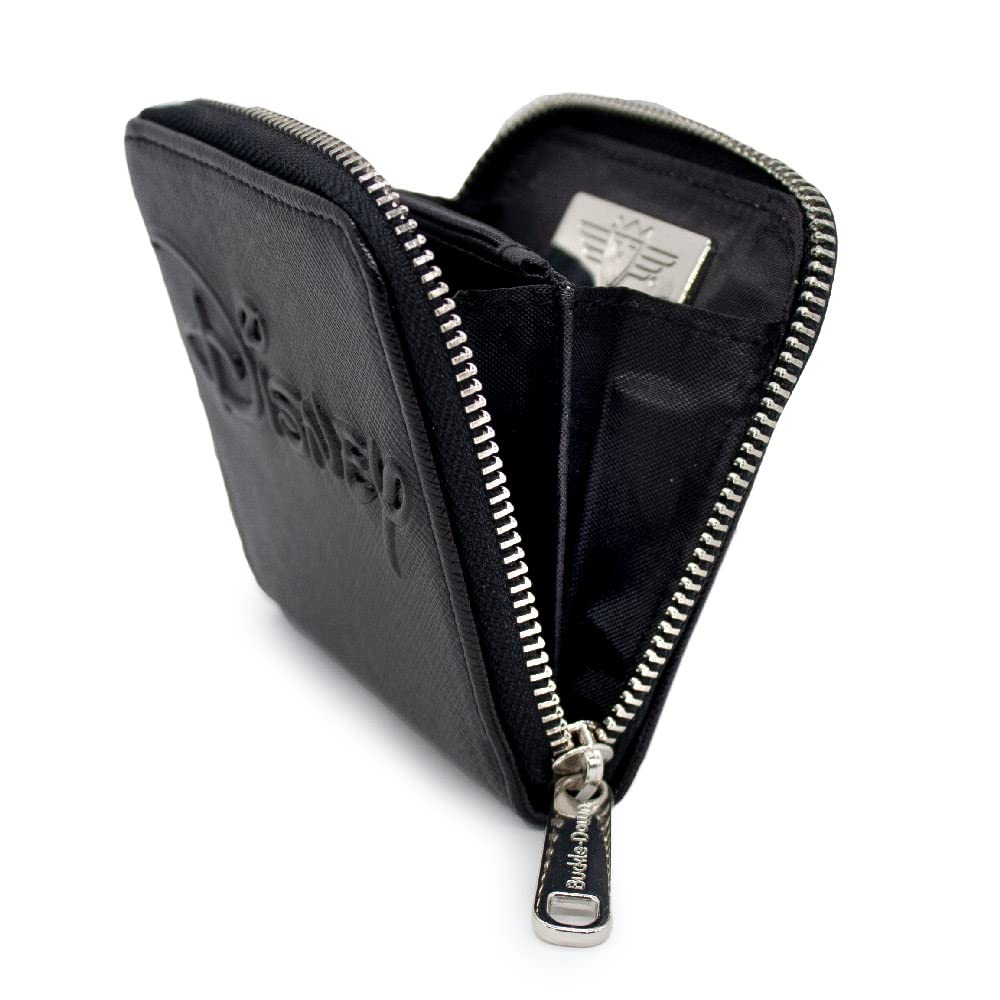 Disney Wallet, Square Zip Around, Disney Signature Text Logo Embossed, Black Vegan Leather