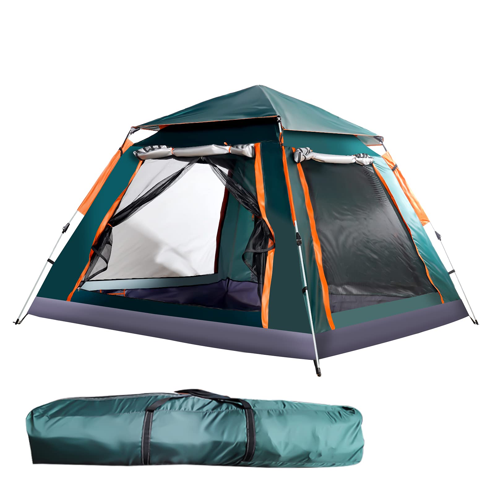 3-4-Person Waterproof Pop up Camping Tent with Rainfly Instant Tent Portable with Carring Bag (Green)