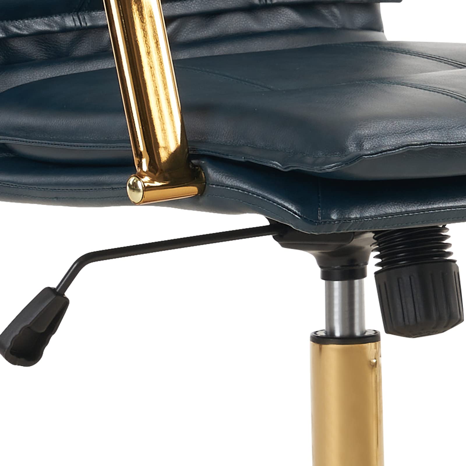 MOJAY Mid-Back Ergonomic Leather Office Chair, Modern Upholstered Executive Desk Chair with Gold Frame Armrest Computer Task Chair (DarkBlue)