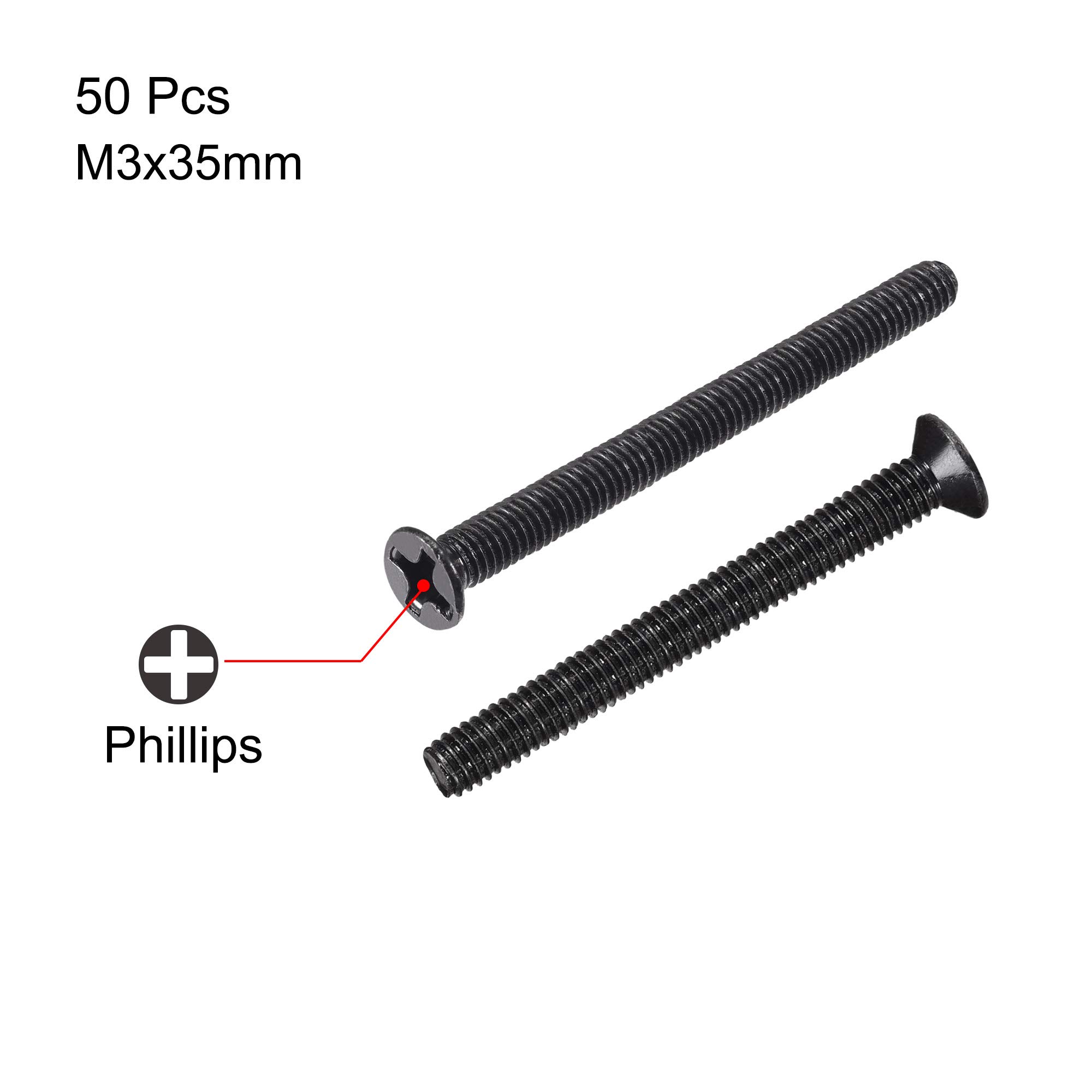 uxcell M3 x 35mm Phillips Screw Fastener Black for Laptop PC TV Fan Switch 50pcs