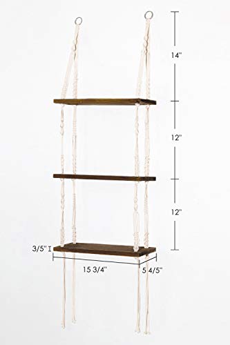TIMEYARD Macrame Shelf Hanging Shelves, Wood Wall Shelf with Woven Rope, Rustic Floating Shelves Storage Organizer, 3 Tier Shelf Boho Decor for Living Room, Bathroom, Bedroom