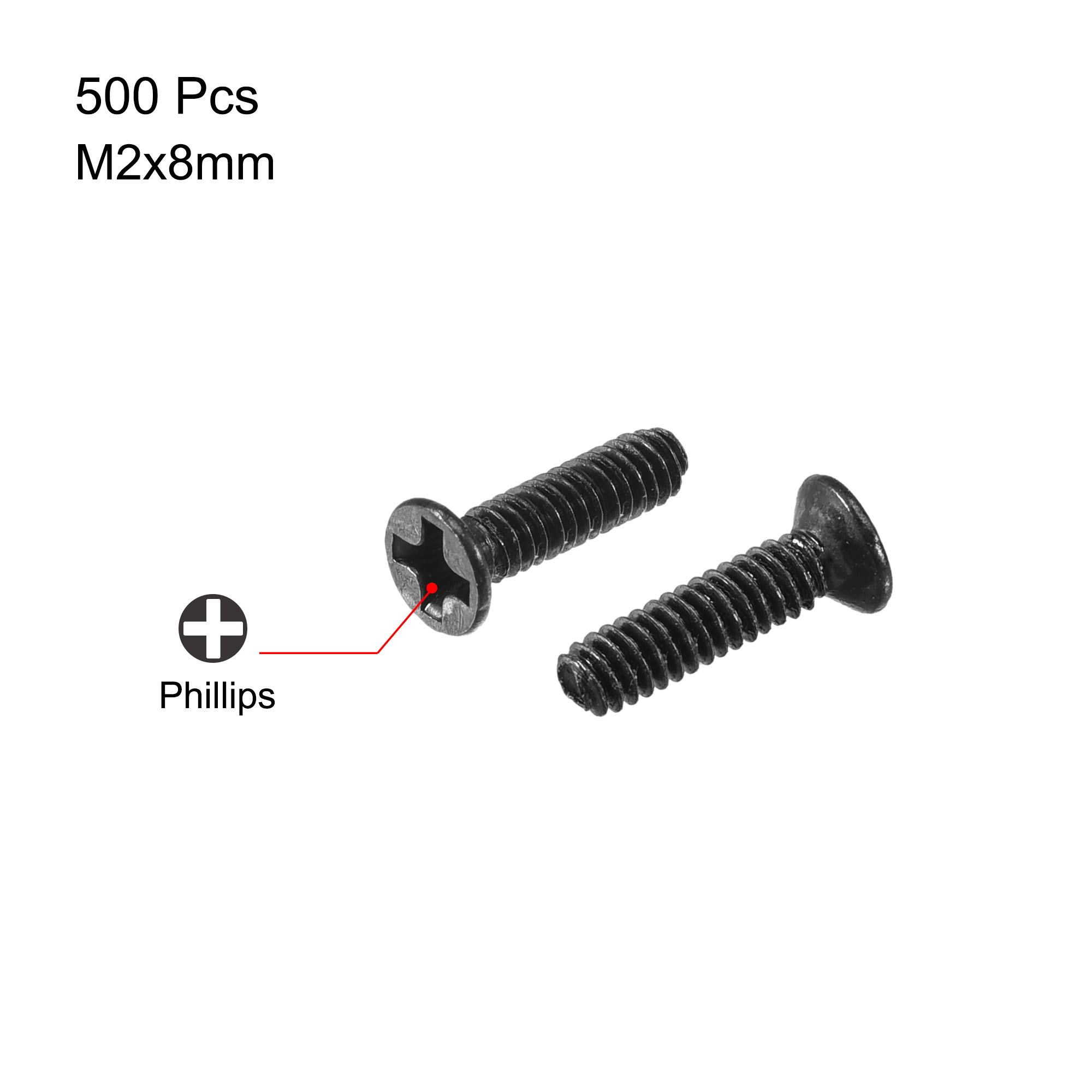 uxcell M2 x 8mm Phillips Screws Fastener Black for Laptop PC TV Fan Switch 500pcs