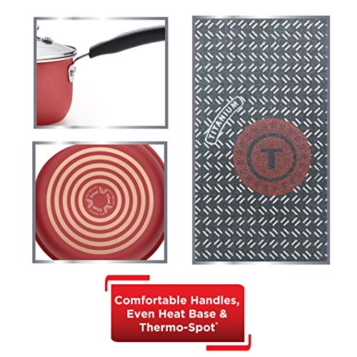 T-fal Signature Titanium Advancend Nonstick Pots and Pans Cookware Set, 12 Piece, Red