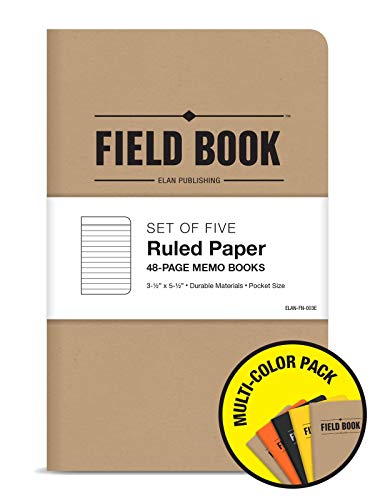 Field Notebook/Pocket Journal - 3.5"x5.5" - Combination of Kraft, Black, Orange, Yellow - Lined Memo Book - Pack of 5