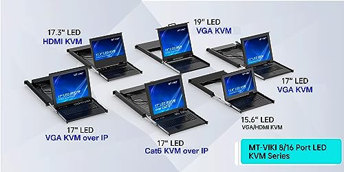 MT-VIKI 16 Port KVM VGA Switch w/17'' LCD Monitor, 1U Rack Mount KVM Monitor Switch,1280x1024@60Hz Support OSD/Hotkey/Button Switching, + 16 KVM Cables, Fit 1U 19'' Rack