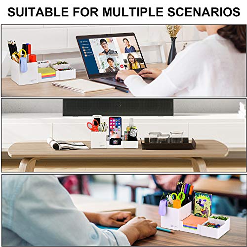 Comix Desk Organizer with Pen Holder Sticky Note Tray Paperclip Storage, Office Accessories Caddy, Office Stationery Supply Organizers, 6 Compartments Pencil Holder, White