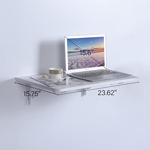 MCMACROS Wall Mounted Floating Folding Table, Drop Leaf Dining Table Small Wooden Desk for Office Home Kitchen(23.6" 15.6" (LW)), White