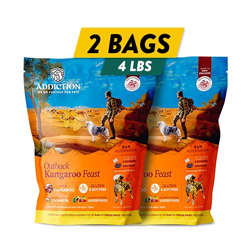 Addiction Outback Kangaroo Feast Raw Alternative Dog Food - Gently Air-Dried Complete Meal or Dog Food Topper for Digestive and Skin and Coat Health, 2 lb