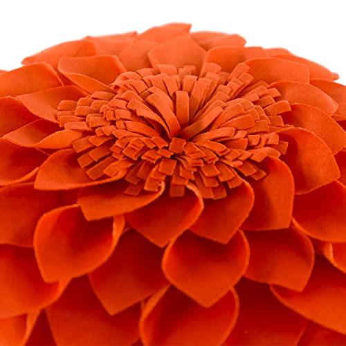 JWH Handmade 3D Flower Throw Pillow Covers Aesthetic Decorative Round Cushion Floral Accent Pillow Cases Velvet Pillowcase Living Room Bed Couch Bedroom 14 Inch Orange