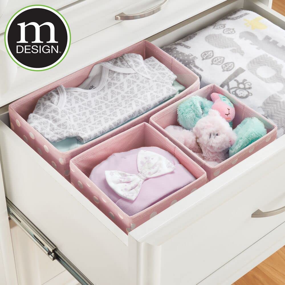 mDesign Soft Fabric Polka Dot Dresser Drawer and Closet Storage Organizer, Bin for Child/Kids Room, Nursery, Playroom, Bedroom, 4 Pack - Pink/White