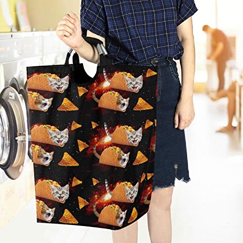 visesunny Large Capacity Laundry Hamper Basket Funny Taco Cats Space Galaxy Pizza Water-Resistant Oxford Cloth Storage Baskets for Bedroom, Bathroom, Dorm, Kids Room