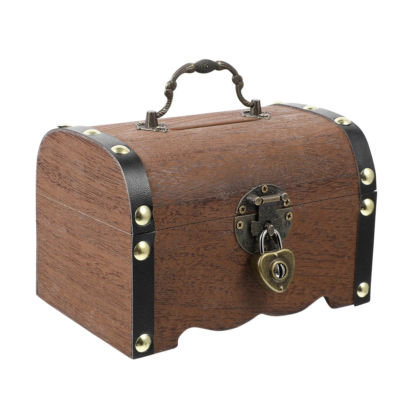 SEWACC Porch Pirate Lock Box Treasure Chest Small Wooden Box with Lock Vintage Piggy Bank Saving Coins Treasure Box Money Box Decorative Boxes for Jewelry Storage Saving Money Home Decor