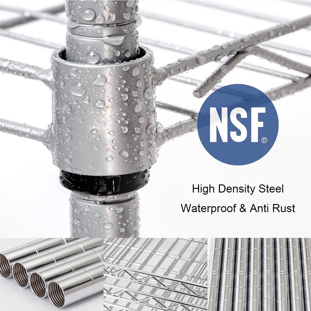 4 Tier Wire Shelving Rack with NSF Certified, Adjustable Metal Shelves for Storage, 4 Tier Chrome Shelving Unit with Leveling Feet, 18"D X 29.5"W X 59"H, 300Lbs Capacity, For Kitchen, Pantry, Garage