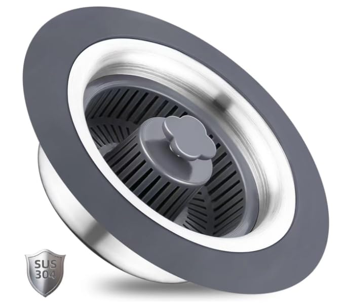 3-in-1 Upgarded Kitchen Sink Drain Stopper &Stainer Combo - Pop-Up Anti-Clog Basket for Fast Drainage , Includes 3 Reuseable Filters
