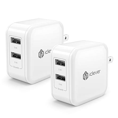 USB Wall Charger for iPhone iPad, 2-Pack iClever Dual Port 24W Travel Tablet Phone Charger Adapter with SmartID for iPhone11/ Pro/iPhoneX/iPhone XR/8/7/6/Plus, iPad Pro/Air 2/Mini 3/Mini 4 and More