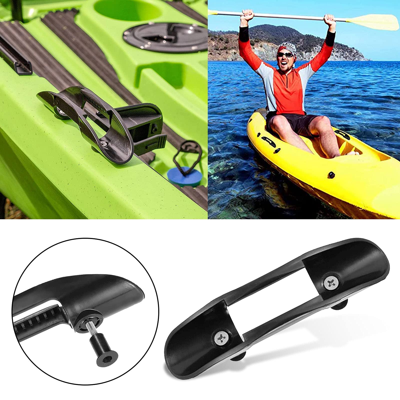 4 Pcs Kayak Paddle Holder Clips with Hardware & Adjustable Kayak Paddle Leashes Coming with Rubber Kayak Paddle Drip Rings Universal Kayak Boat Accessories