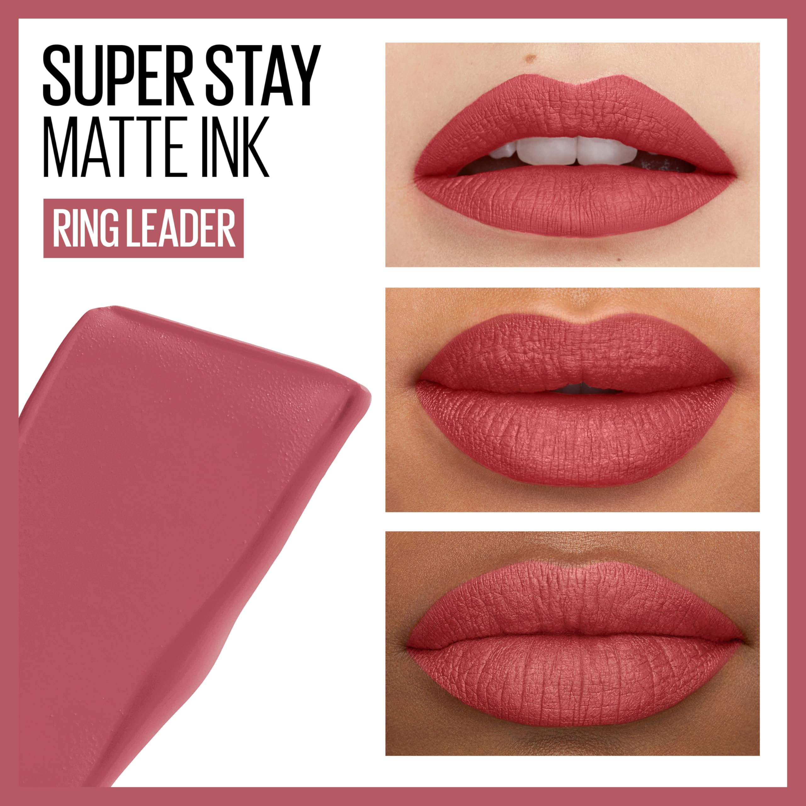 Maybelline Super Stay Matte Ink Liquid Lipstick Makeup, Long Lasting High Impact Color, Up to 16H Wear, Ringleader, Mauve Pink, 1 Count