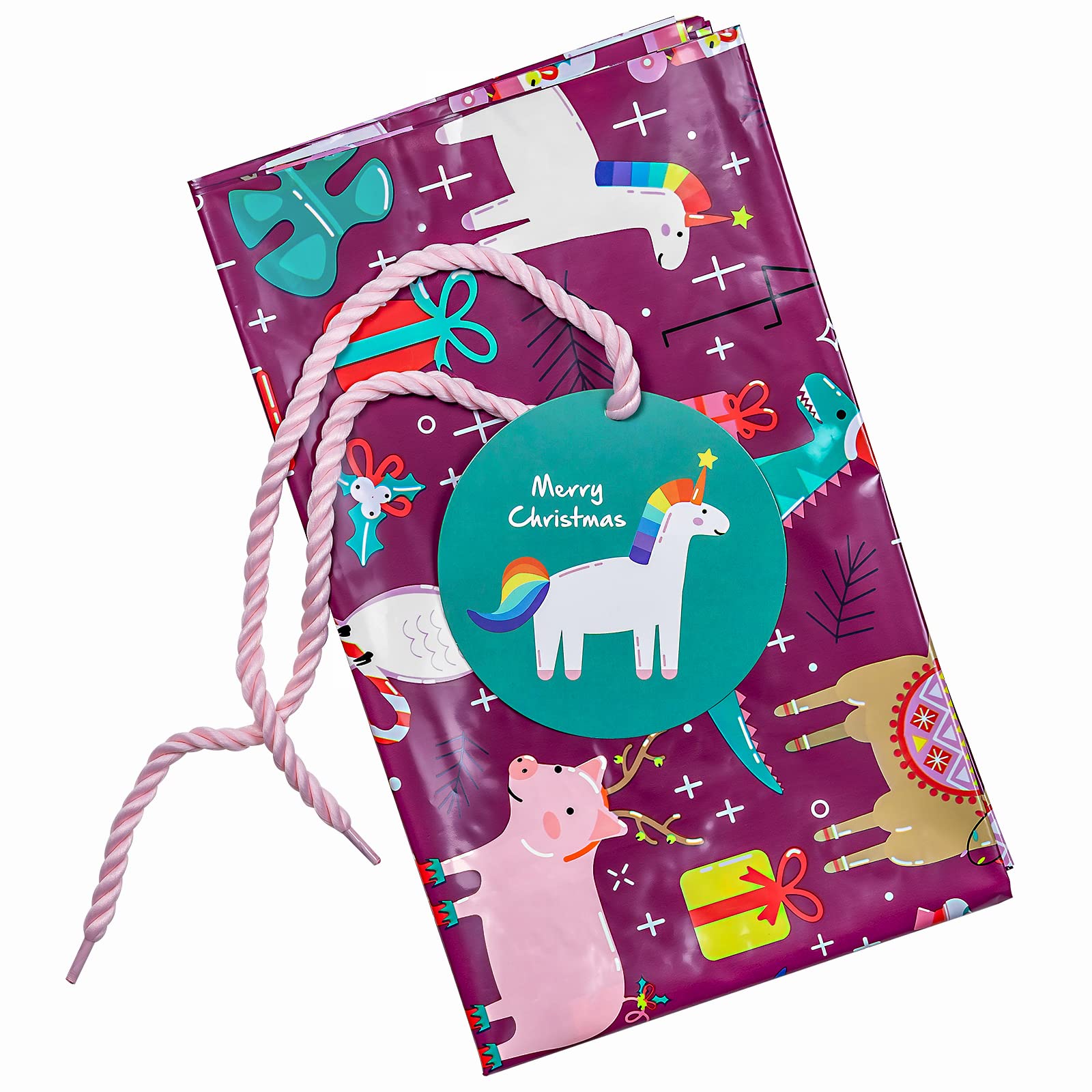 WRAPAHOLIC 56" Large Christmas Plastic Gift Bag - Cute Red Green Gnome and Candy Canes Design for Holiday, Parties, Celebrating, or Any Occasion - 56" H x 36" W