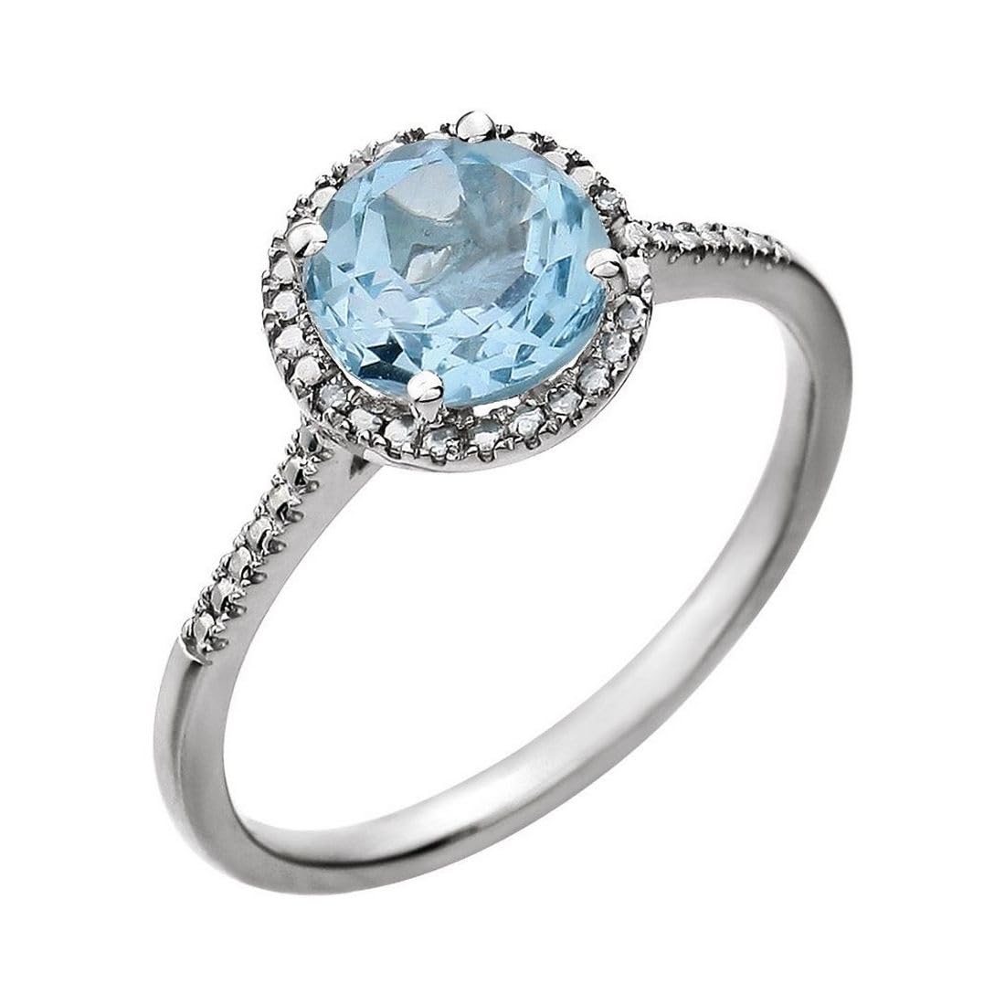 925 Sterling Silver Sky Blue Topaz Faceted Sky Blue Topaz .01 Dwt Diamond Ring Size 6.5 Jewelry for Women
