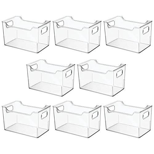 mDesign Deep Plastic Storage Organizer Bin, Craft Room Organization for Classroom, Studio, Shelves, and Closet - Storage for Sewing, Art Supplies, Yarn, and Tools - Ligne Collection - 8 Pack - Clear