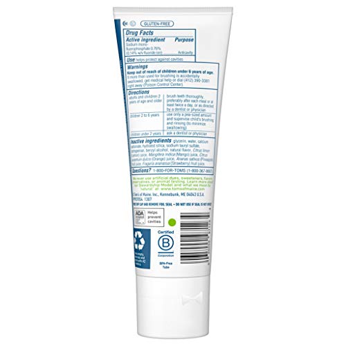 Tom's of Maine Natural Kid's Fluoride Toothpaste, Silly Strawberry, 5.1 oz. (back in original formula)