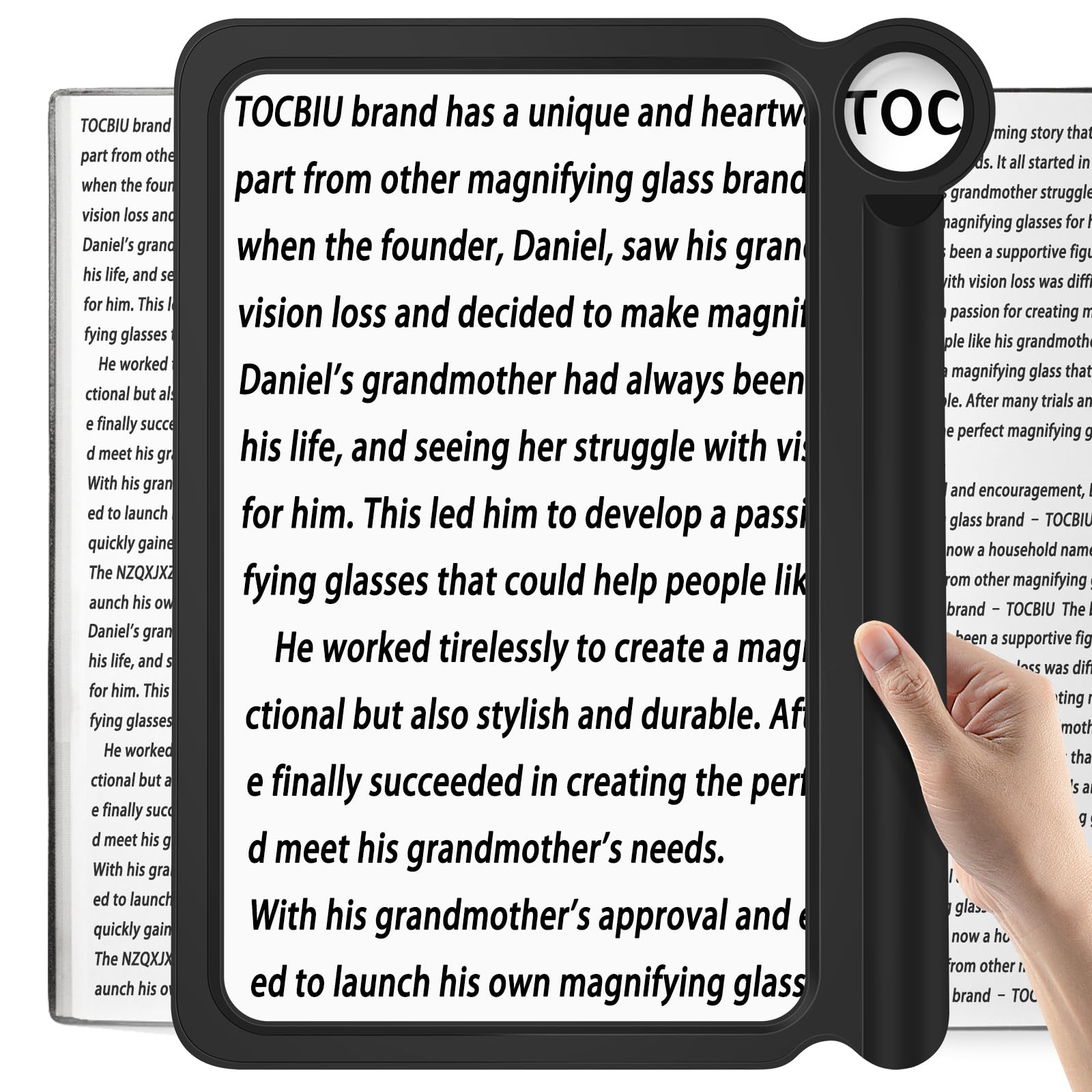 30X 5X Magnifying Glass for Reading, Large and Lightweight Magnifier Provide Full Book Page Viewing Area Perfect Handheld Magnifier for Reading Small Prints and Low Vision, Black