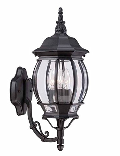 3-Light Outdoor Black Wall Lantern with Clear Beveled Glass