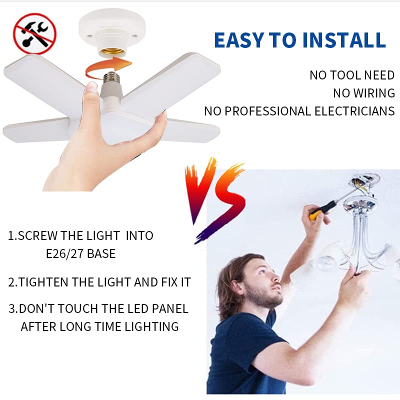 TUODAW LED Garage Lights 2 Pack, The New 100W Deformable LED Shop Lights with 5 Adjustable Panels, E26/E27 LED Ceiling Light, 10000LM 6500K Hight Bay Light for Basement Warehouse Workshop
