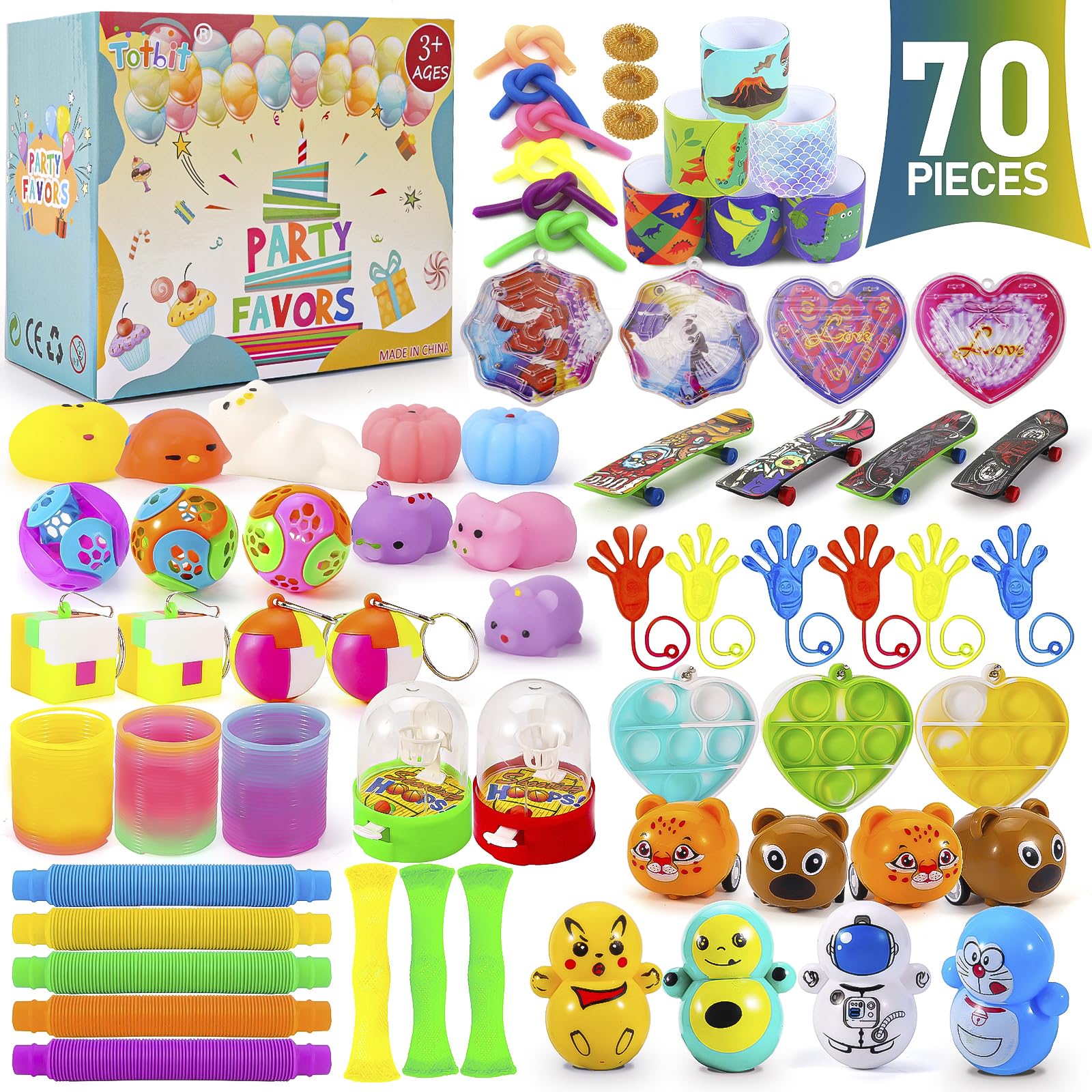 70 Pcs Party Favors for Kids 3-5 4-8 8-12 Treasure Chest Carnival Prizes Box Toys for Classroom, Pinata Filler Goodie Bag Stuffers for Birthday Party, Bulk Small Fidget Toys Pack for Boys Girls