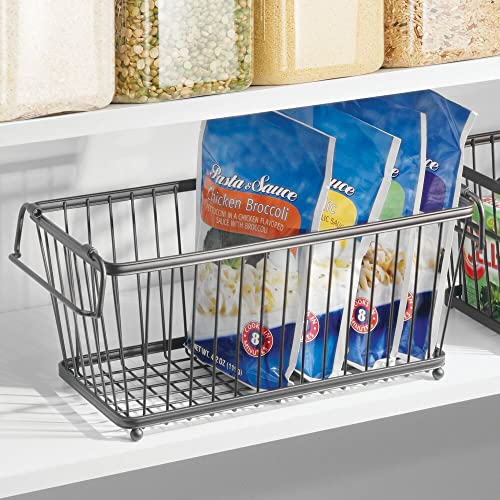 mDesign Household Stackable Metal Wire Storage Organizer Bin Basket with Built-in Handles for Kitchen Cabinets, Pantry, Closets, Bedrooms, Bathrooms - 12.5" Wide, 6 Pack - Graphite Gray