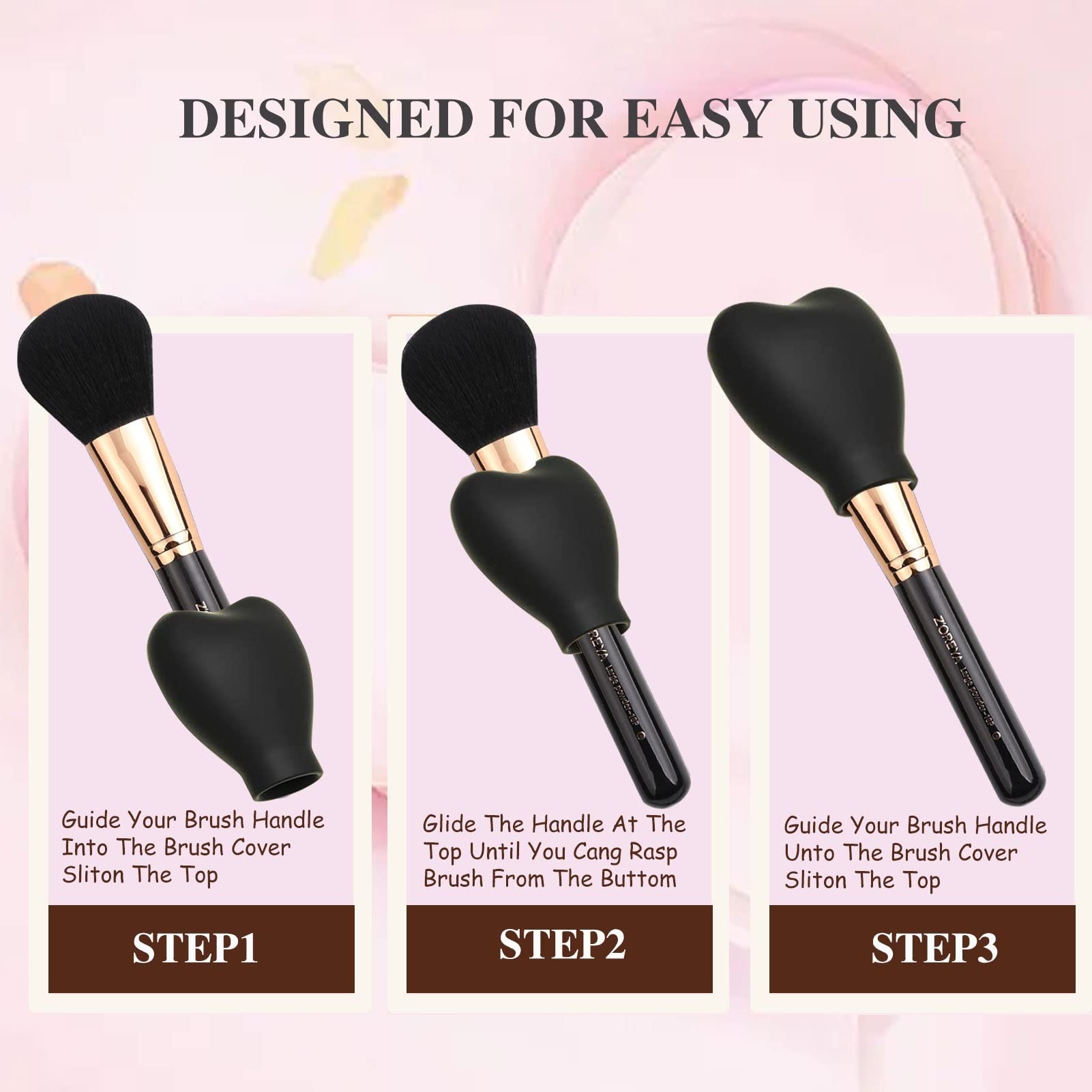 3-Pack Makeup Brush Cover Reusable Dust Protector Makeup Organizer For Foundation Brush Travel Makeup Brush Cover (Purple) (Color : Black)