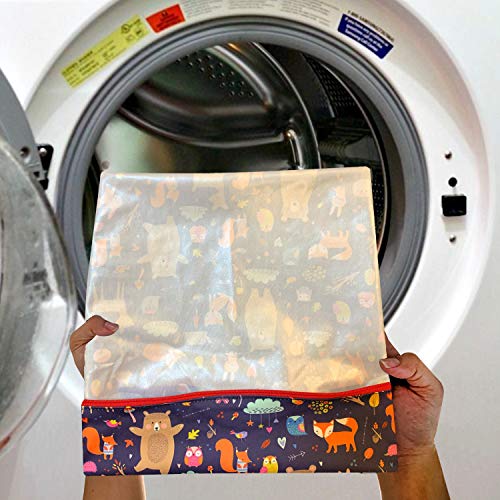 FLOCK THREE Washable and Reusable Wet Bag Diaper Bag Water Resistant Swimming Bag Travel Toiletries Pouch Cute Animals Zippered 12.6'' x 16.5''