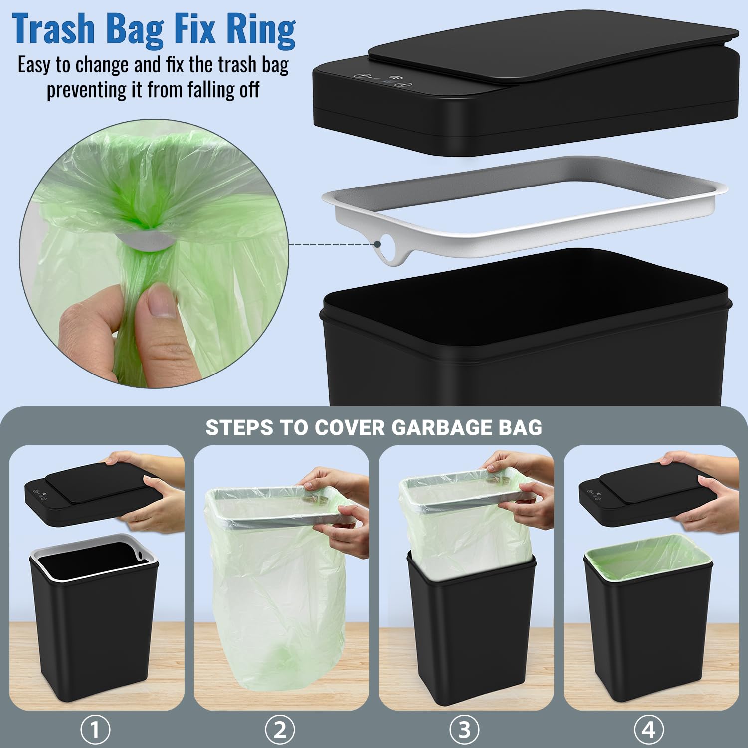 LMQML Bathroom Trash Can, 4 Gallon Automatic Motion Sensor Touchless Garbage Can; with Extra Trash Container, Waterproof Trash Bin with Lid, Smart Electric Trash Can for Kitchen, Office, Bedroom-White