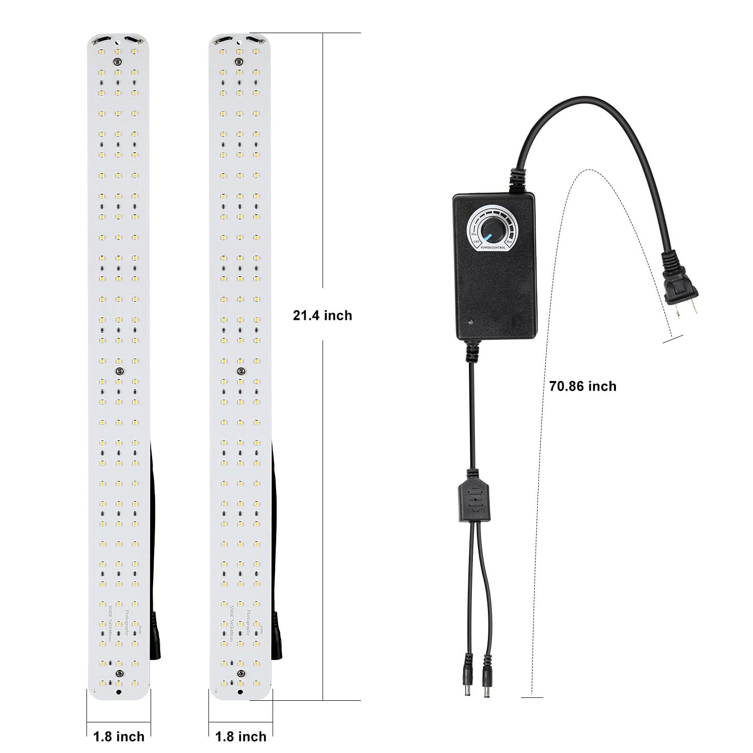 4pcs LED Light Boards with 2pcs Dimmable AC/DC Power Adapters for Konseen Product Photography Light Box,110V~220V, 96 LEDs Lamp Beads on Each Light Board
