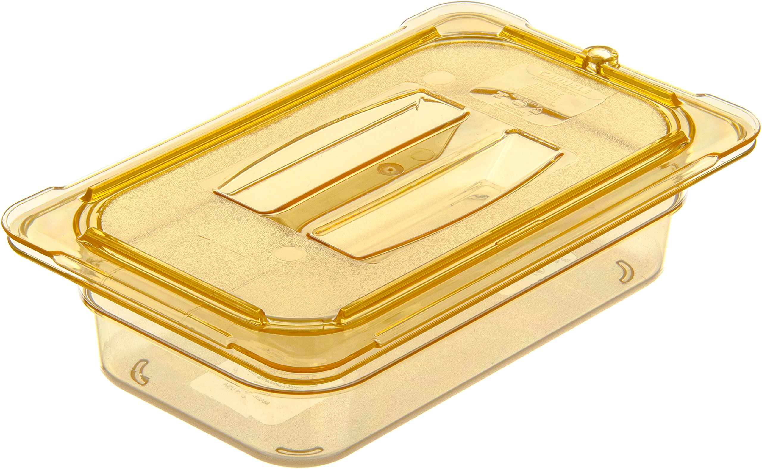 Carlisle FoodService Products 10490U13 StorPlus High Heat Universal Handled Food Pan Lid, Quarter Size, Amber