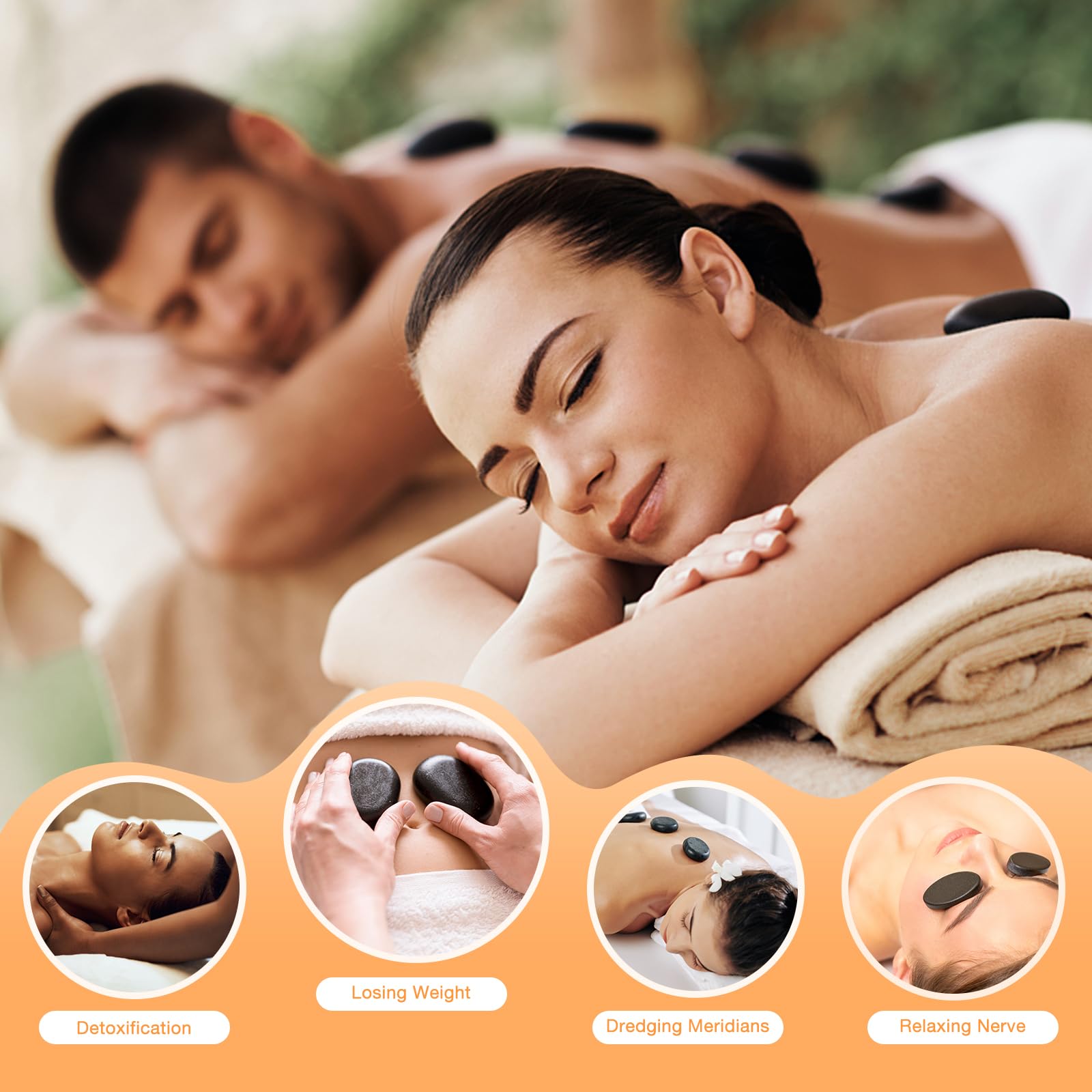 SLIMSTY Hot Stones Massage Set, 18 Pcs Basalt Hot Stones with Heater Kit, Massage Stones for Professional or Home spa, Relaxing, Healing, Pain Relief