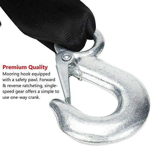 VOWAGH 600lbs 26FT 2" Hand Winch Hand Crank Strap Gear Winch Fit for ATV Boat Trailer Heavy Duty