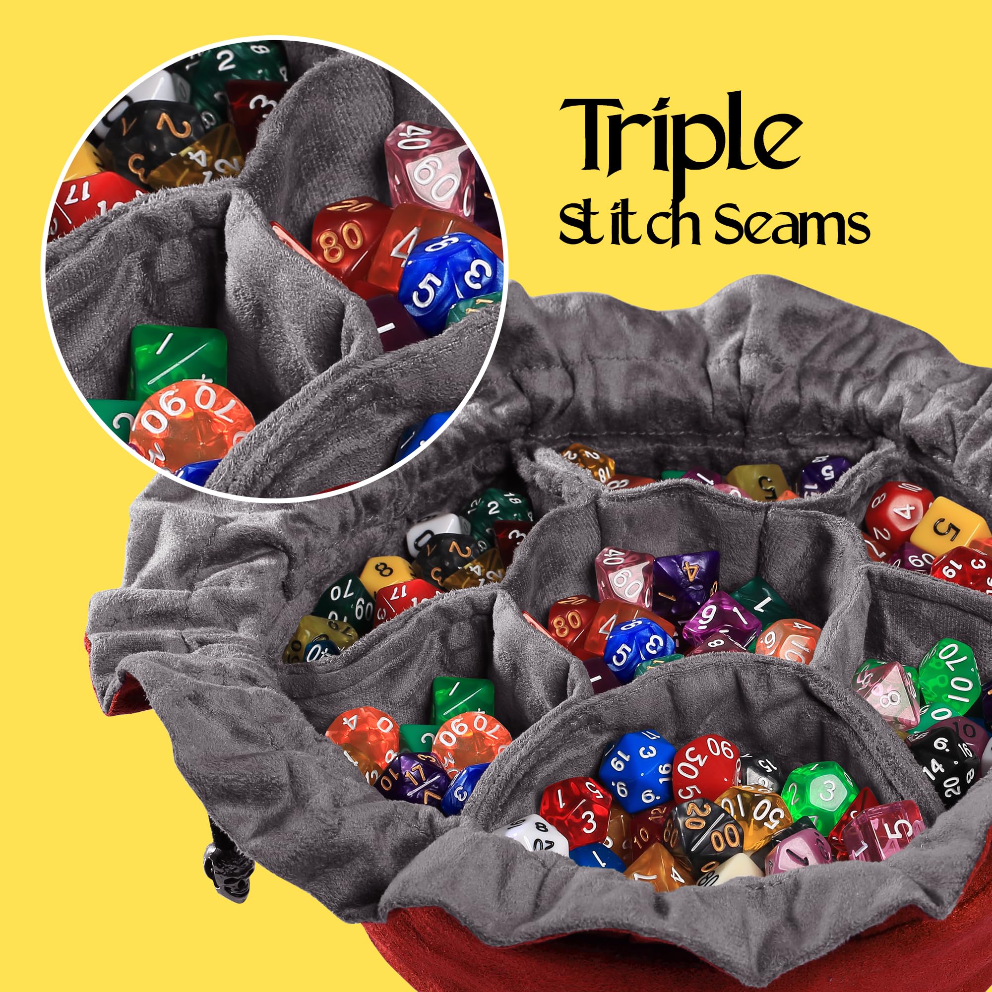 CardKingPro Immense Dice Bags with Pockets - Red - Capacity 150+ Dice - Great for Dice Hoarders [Patented Design]